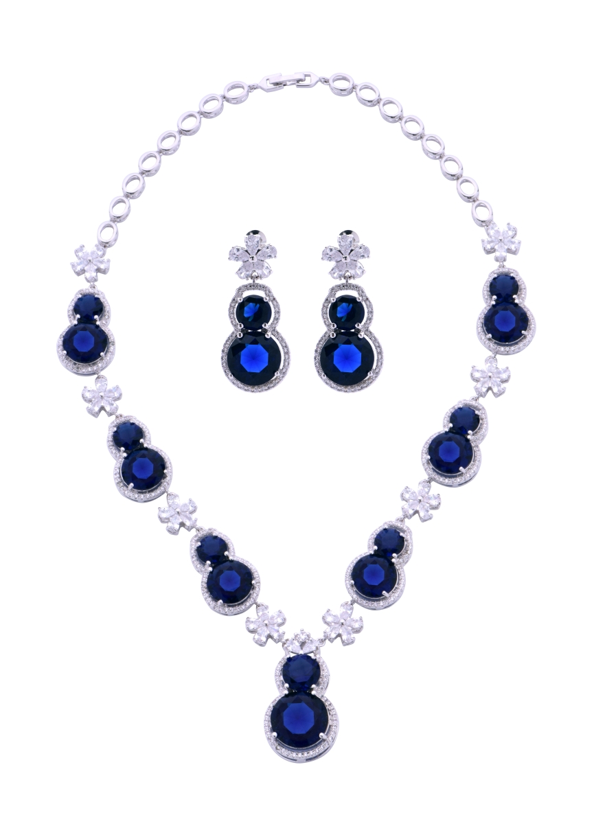 3 dílný slavnostní set osazený zirkony, v barvě safíru a diamantu ...
