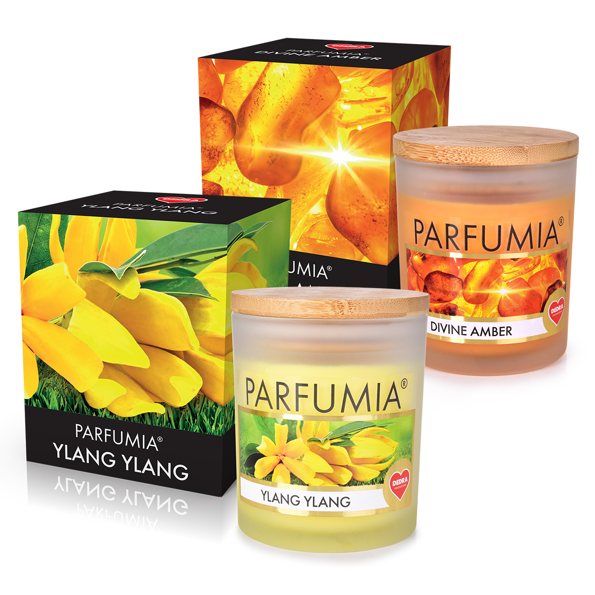 1+1 ZDARMA | sójová vonná svíčka | YLANG YLANG + DIVINE AMBER | PARFUMIA® | 250 ml x 2 - Vaše ...