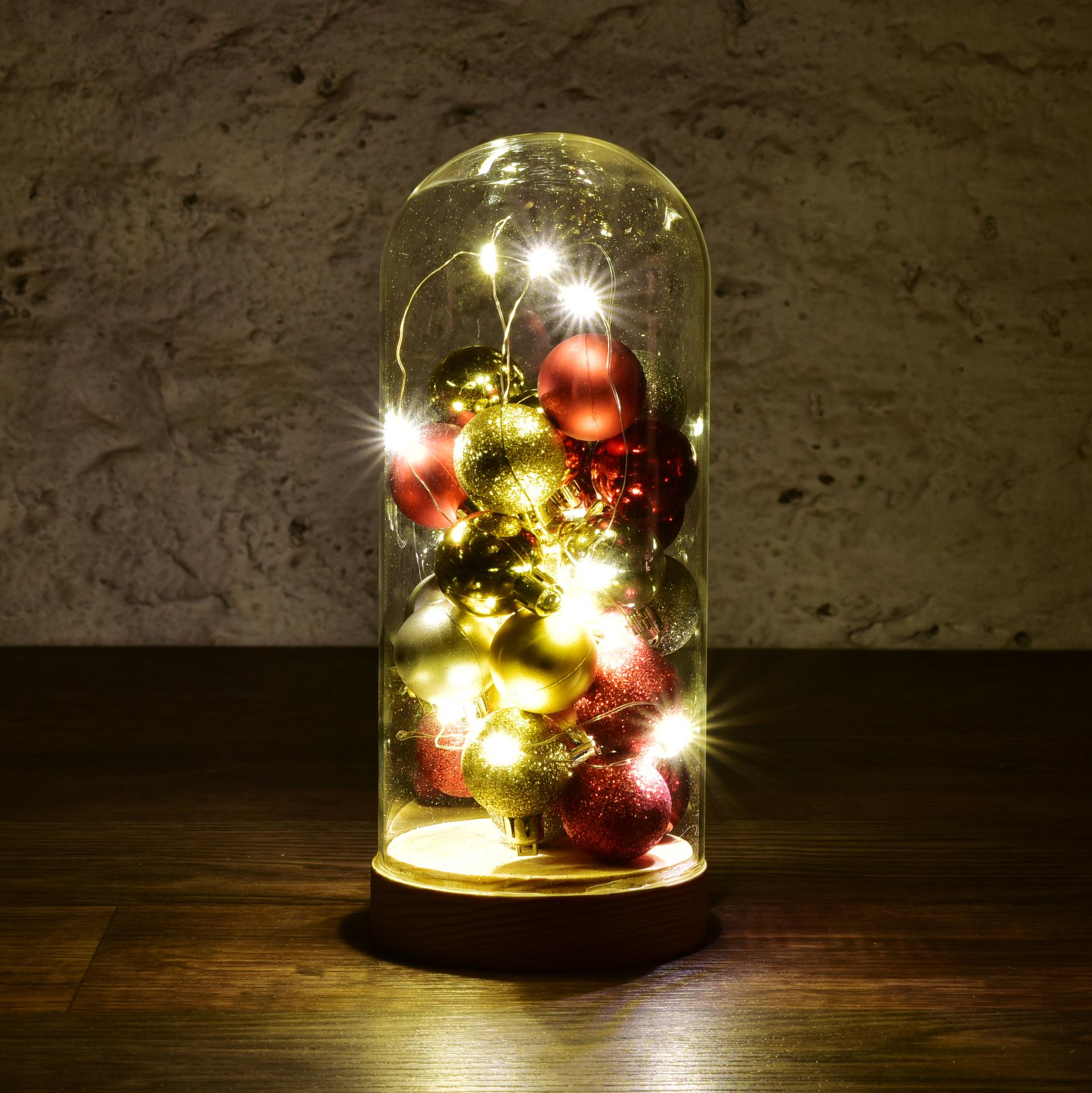 22 cm kolorowe bombki z oświetleniem LED w szklanym kloszu - MojaDEDRA.pl